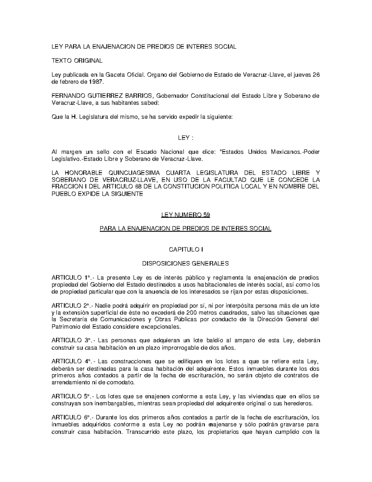 Ley 59 - reglamento - LEY PARA LA ENAJENACION DE PREDIOS DE INTERES ...
