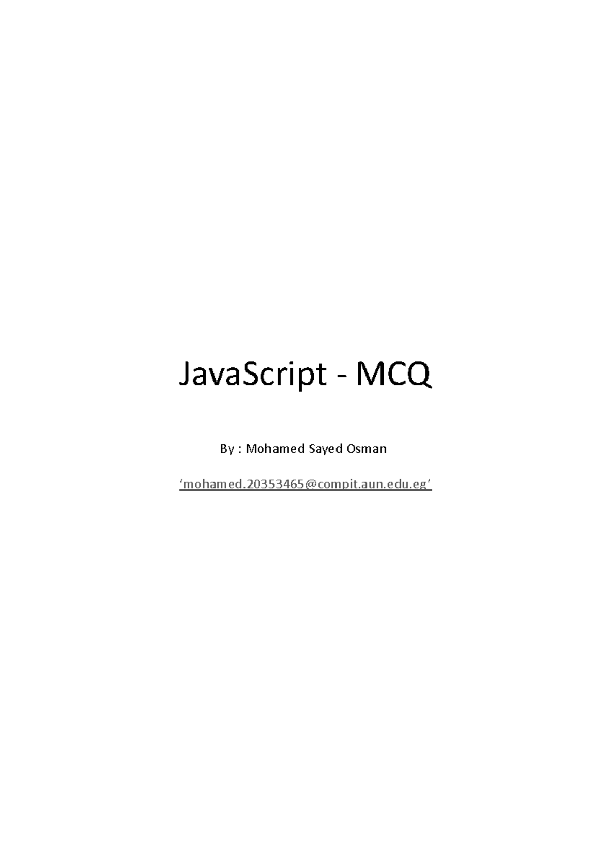 Javascript MCQ - Part C - JavaScript - MCQ By : Mohamed Sayed Osman ...