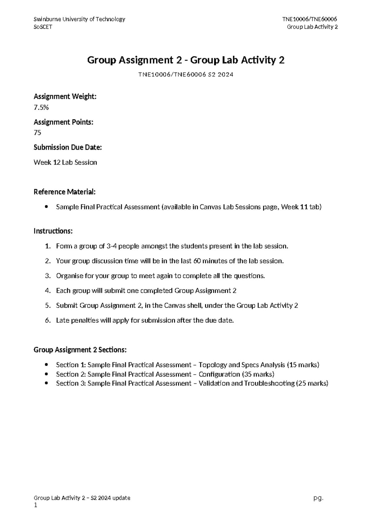 Swinburne SoSCET Group Lab Activity 2 - Assignment 2 S2 2024 Guide - Studocu