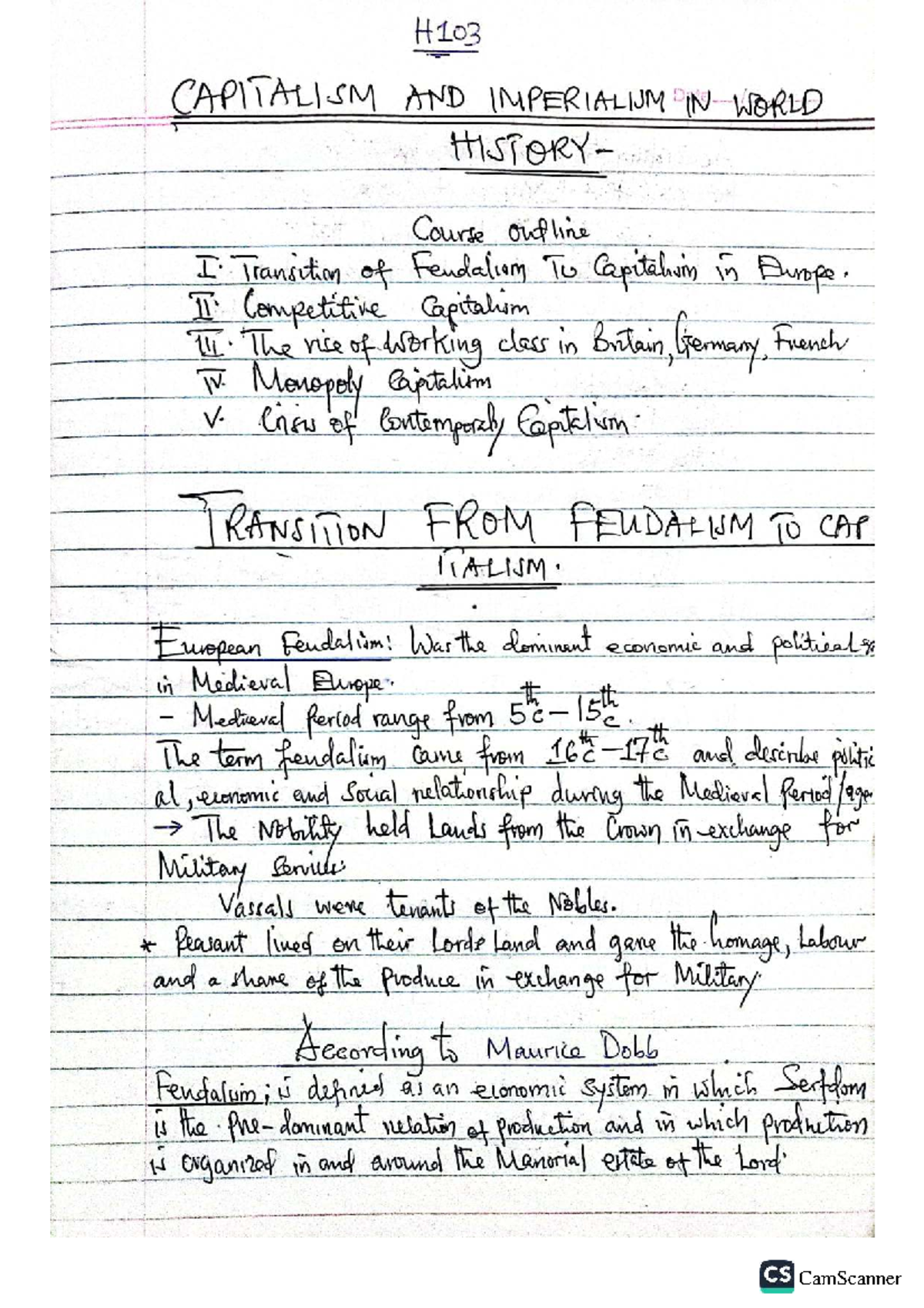 H103 CAPITALISM AND IMPERIALISM: Course Outline and Key Concepts - Studocu