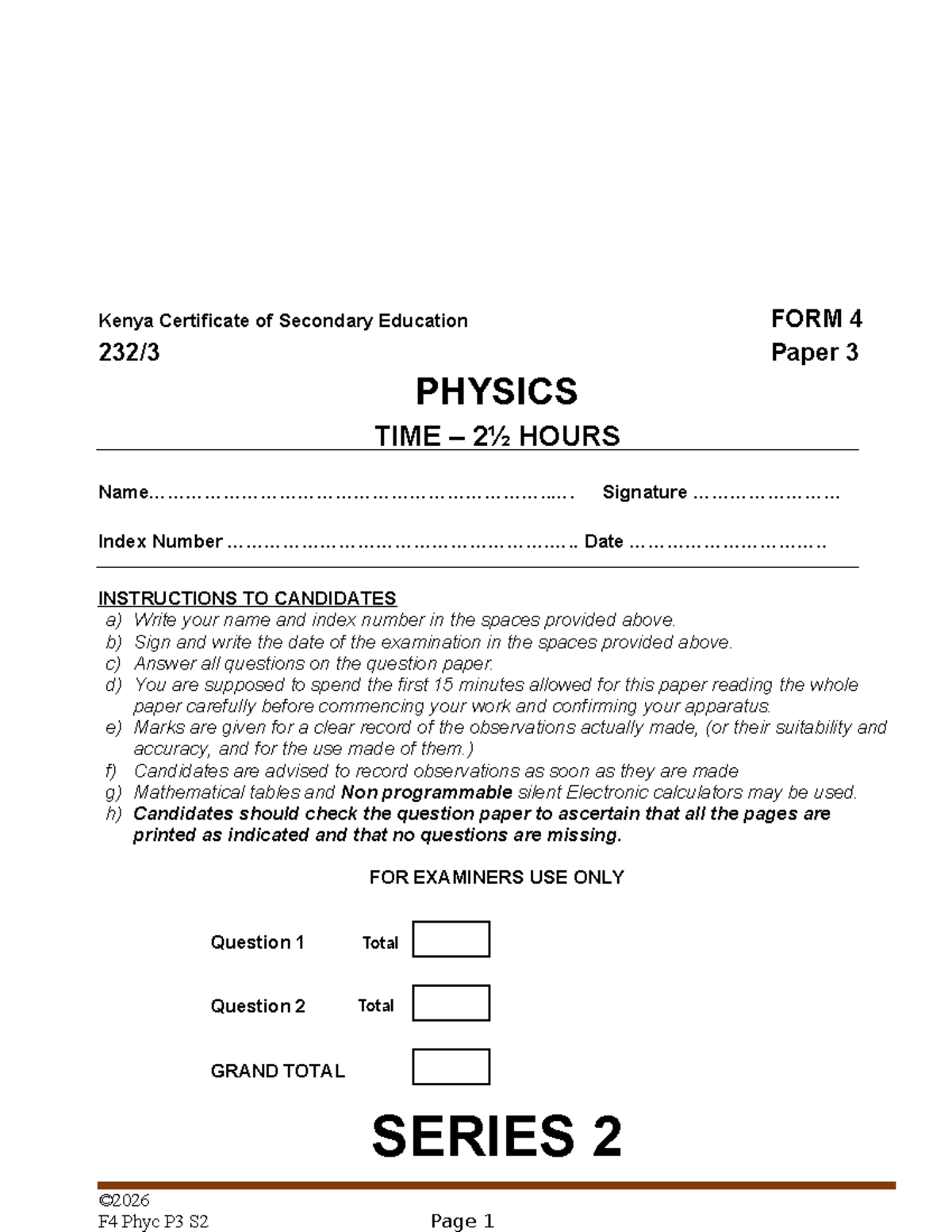 F4 Physics Paper 3 Exam Instructions and Questions - Studocu