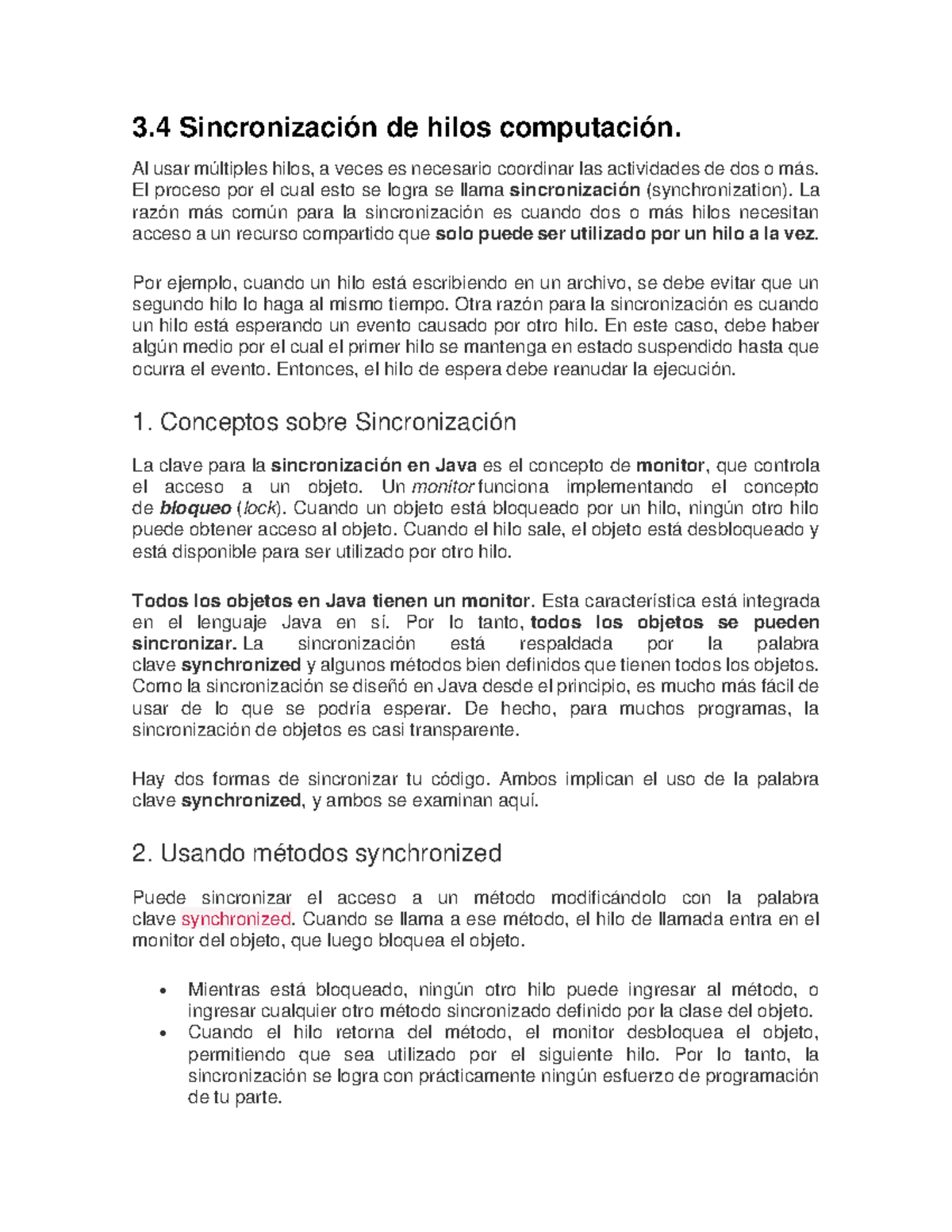 3.4 Sincronización de Hilos en Java: Ejemplo de Métodos Synchronized ...
