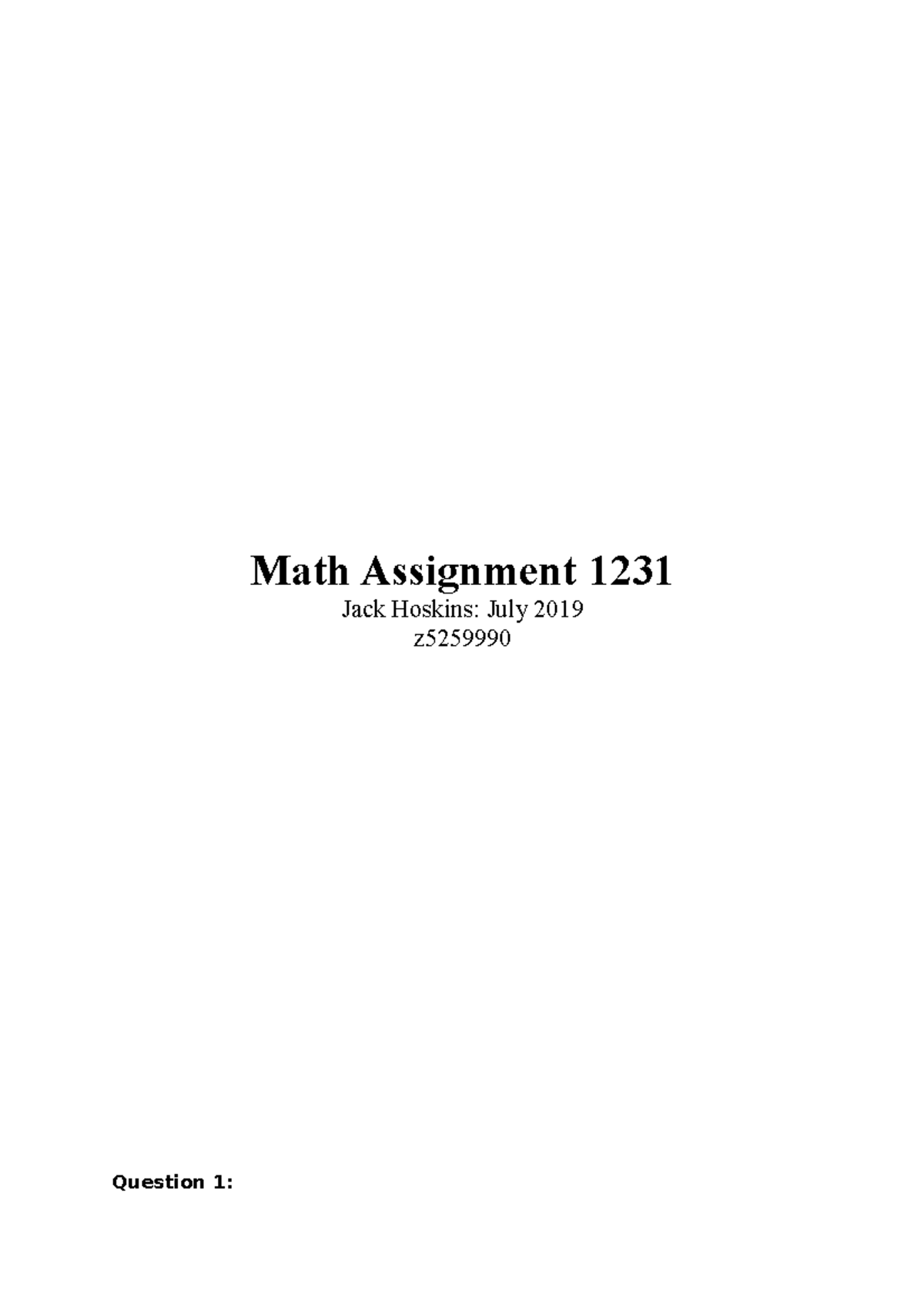 Math 1231 Assignment 2 - Linear Functions and Differential Equations ...