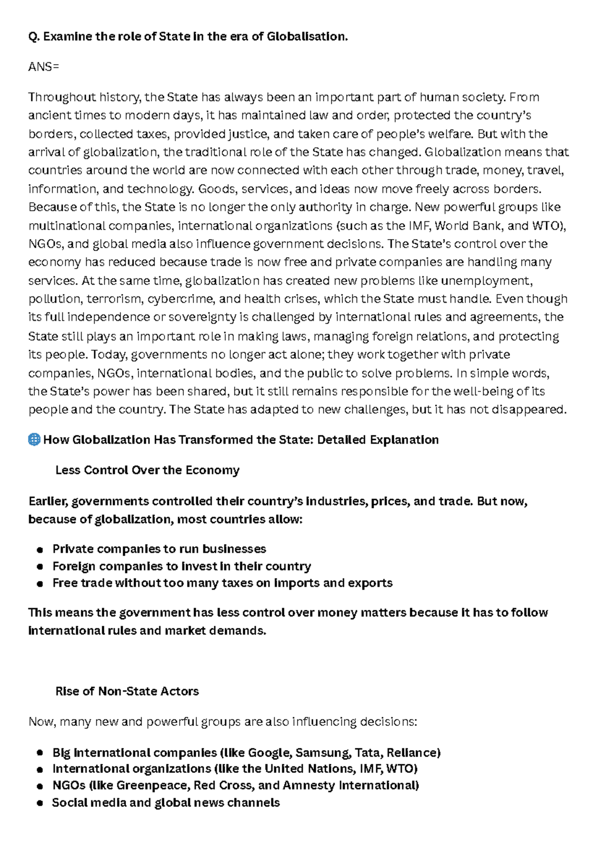 The Role of the State in Globalization: A Comprehensive Analysis - Studocu
