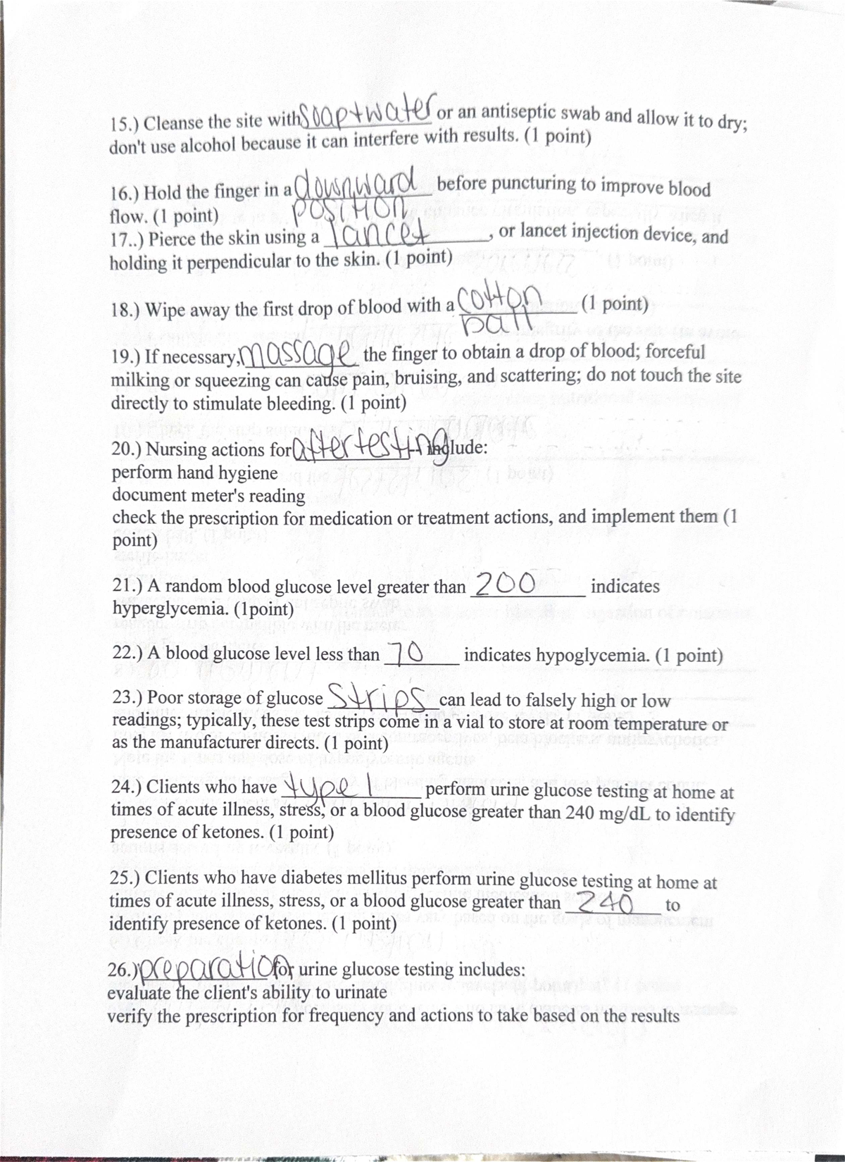 FON - Blood Glucose Testing Procedures and Nursing Actions - Studocu