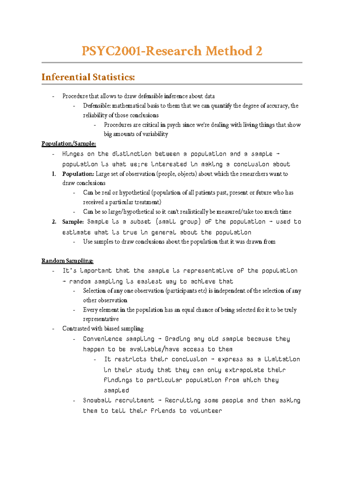 Psyc2001 Lecture 1: Understanding Inferential Statistics and Sampling ...
