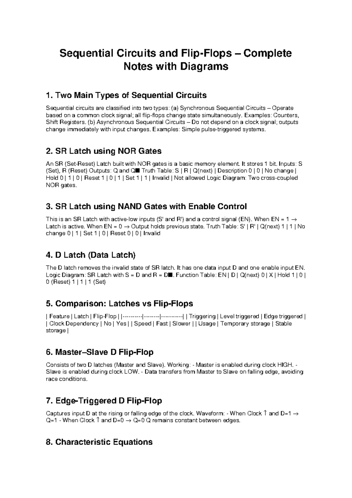 Sequential Circuits Flip Flops Notes: Types, Diagrams & Comparisons ...