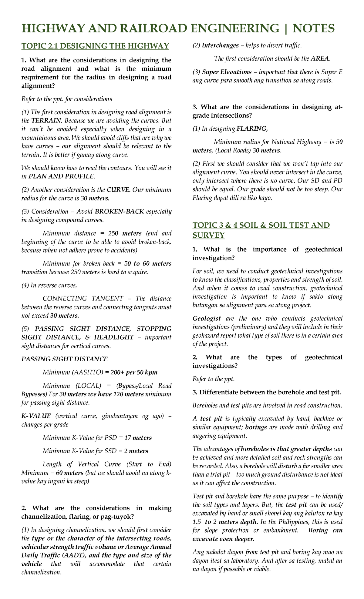 HRE- Midterm- Notes - To help with key points - HIGHWAY AND RAILROAD ...