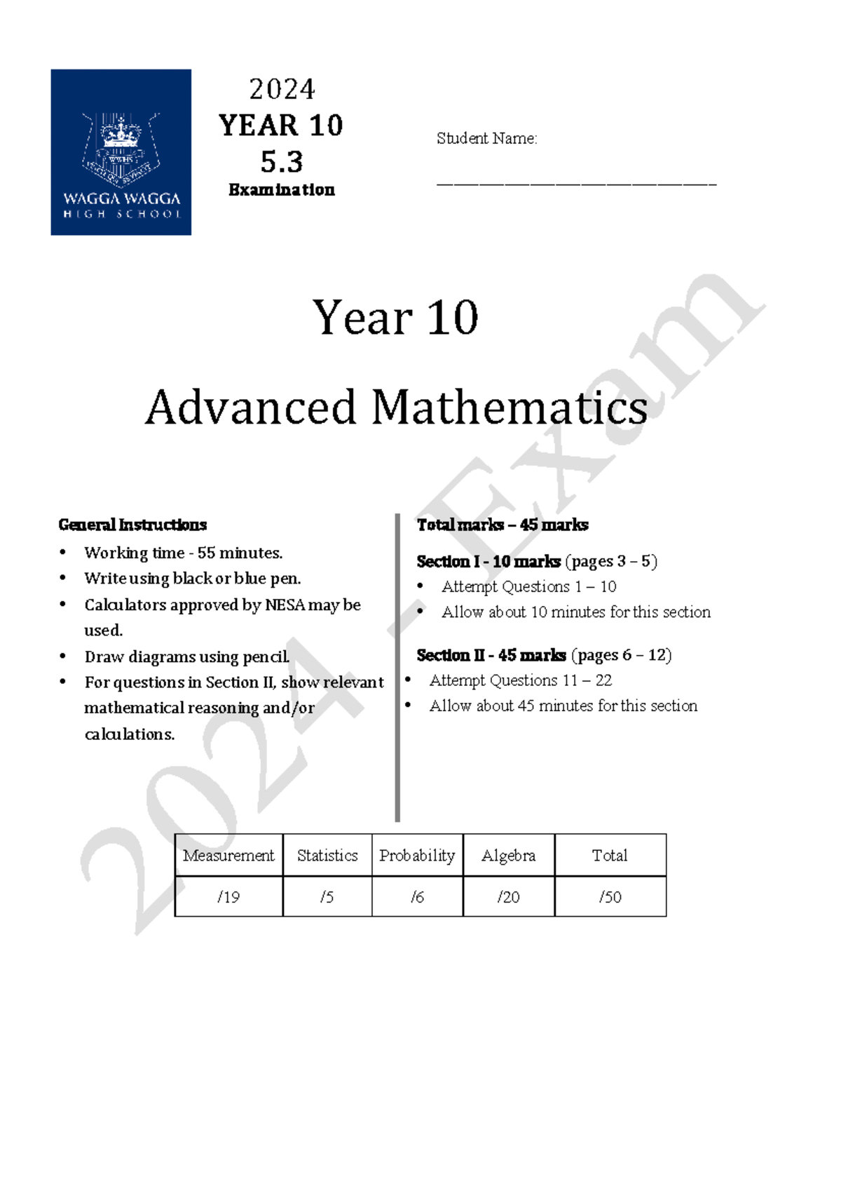 Year 10 5.3 Mathematics Practical Test - Term 4 2024 - Studocu