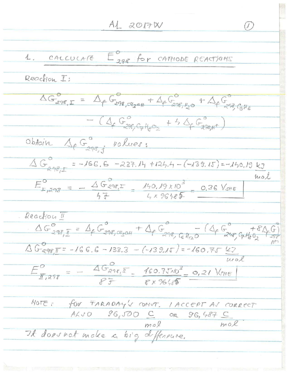 A1 18W Solution - Homework 1: Calculating E for Cathode Reactions - Studocu