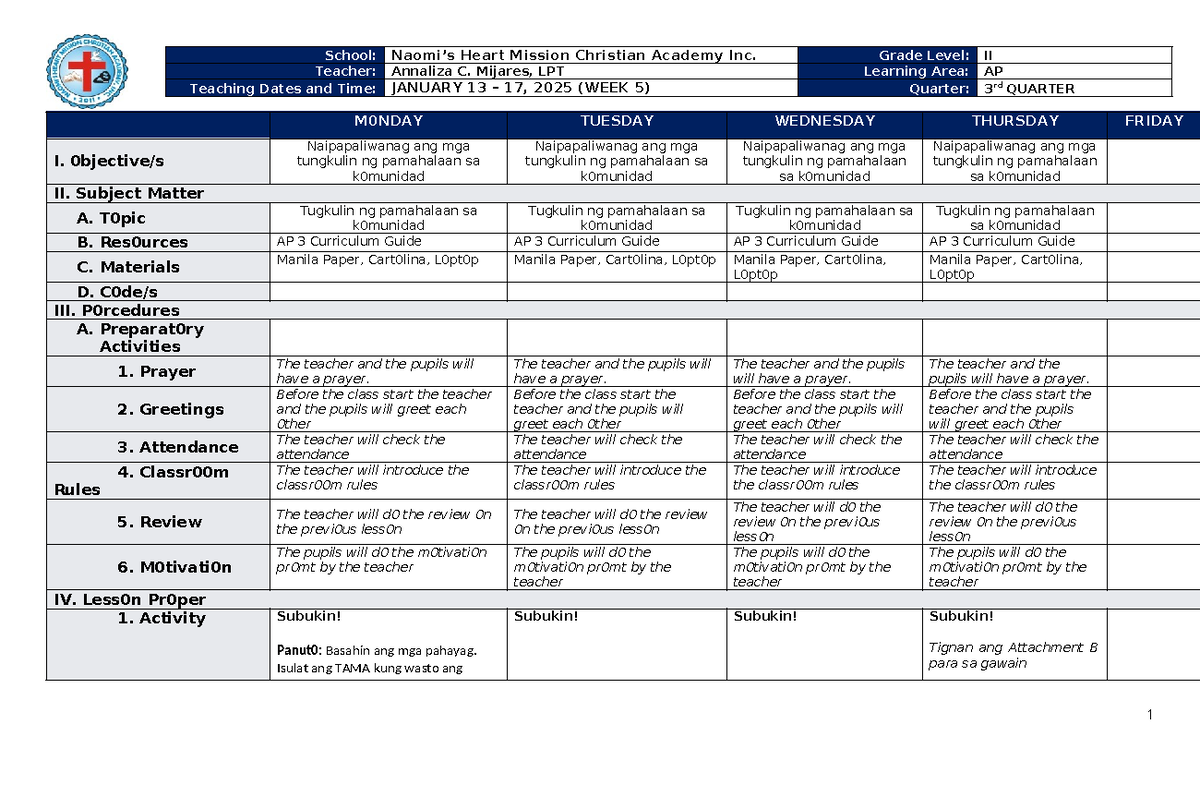 Grade 2 4A'S AP (Recovered) - School: Naomi’s Heart Mission Christian ...