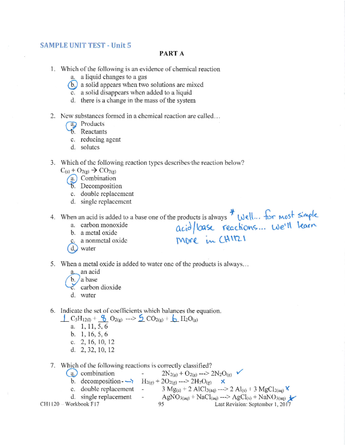 Unit 5 - Chemistry Sample Exam Questions & Answers Included - Studocu