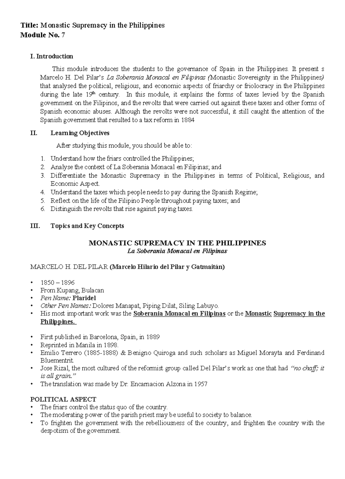 Monastic Supremacy in the Philippines: Module 7 Insights and Analysis ...