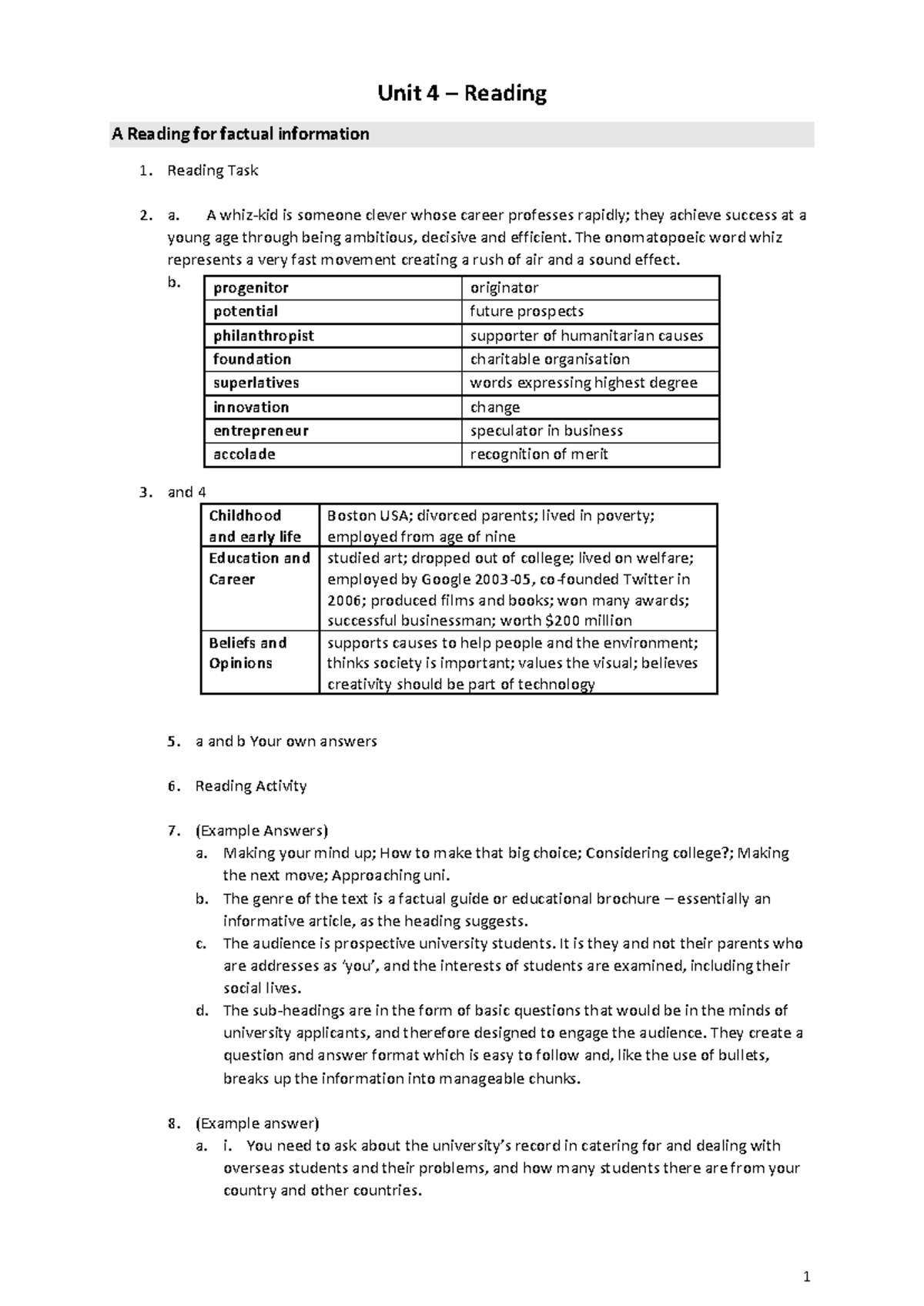 Unit 4 - Reading - Helps in Practice - Unit 4 – Reading A Reading for ...