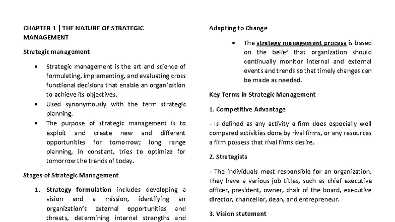 CHAPTER 1: THE NATURE OF STRATEGIC MANAGEMENT (STRATMAN-12) - Studocu