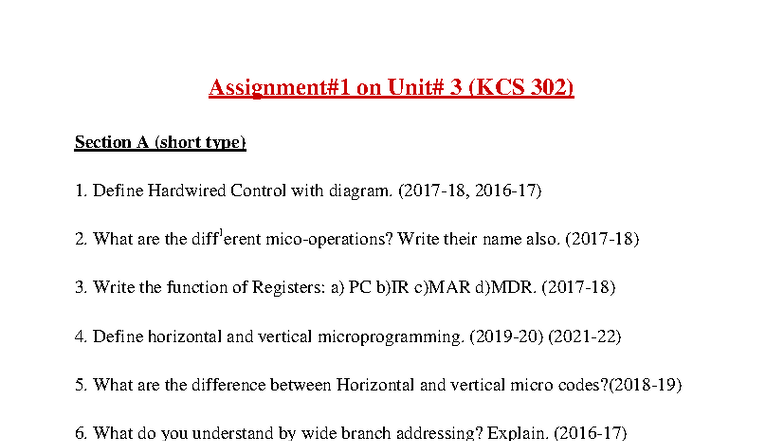 KCS 302 Assignment: Hardwired Control & Microprogramming Concepts - Studocu