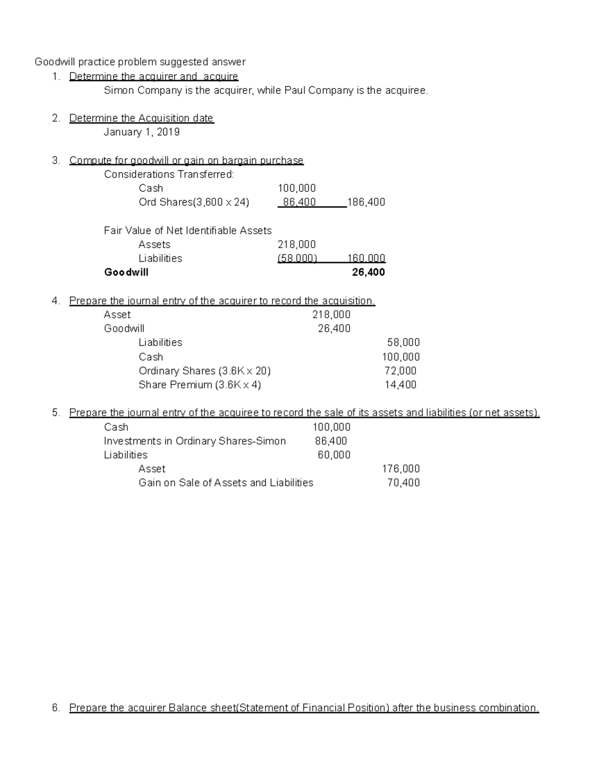 Goodwill Practice Problem Solution for ACCT 101: Simon & Paul Co. - Studocu