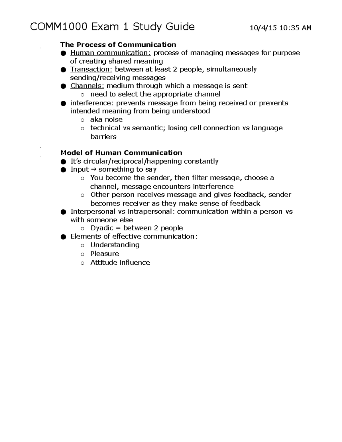 COMM 1000 Exam 1 Study Guide - Exam 1 Study Guide 10:35 AM The Process ...
