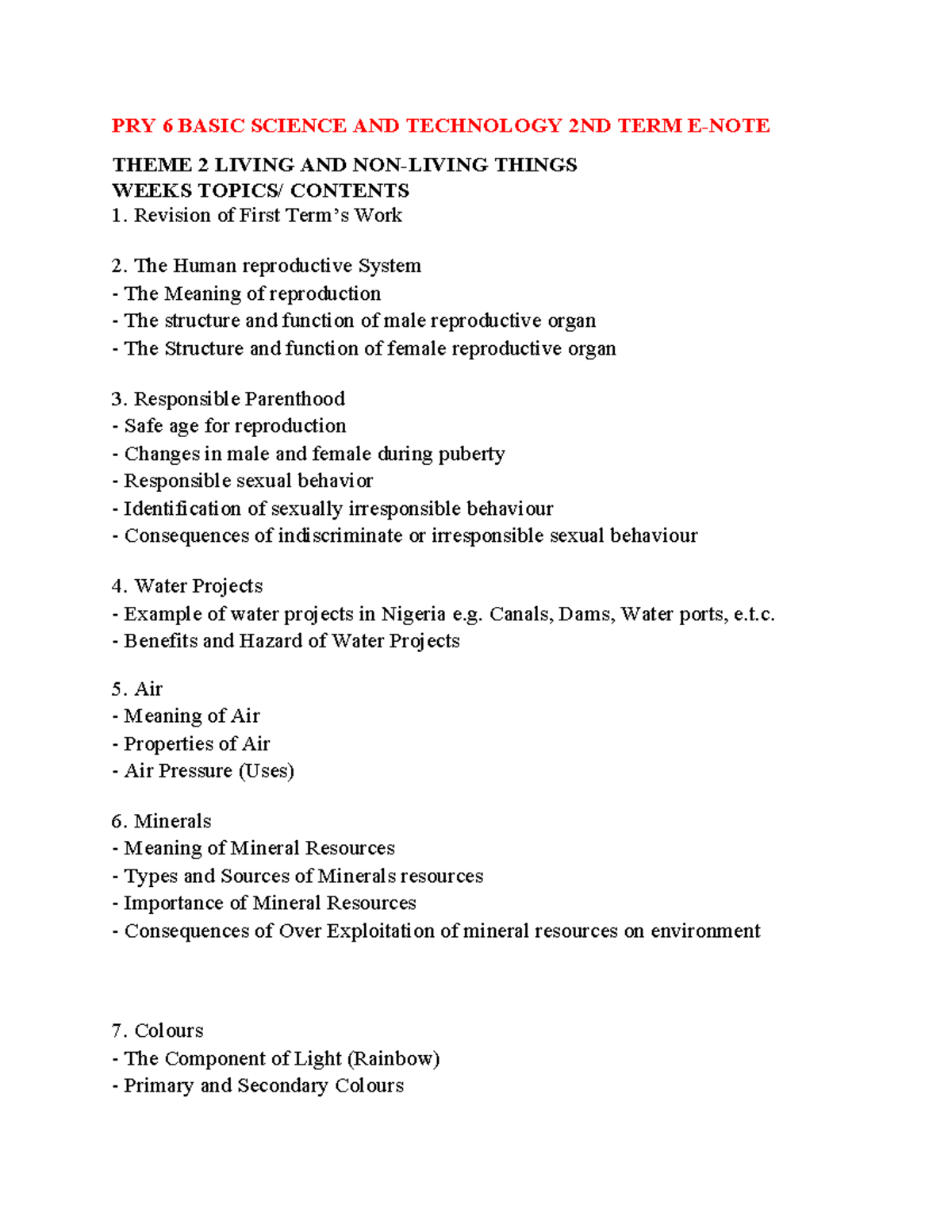 PRY 6 BST 2nd term - PRY 6 BASIC SCIENCE AND TECHNOLOGY 2ND TERM E-NOTE ...
