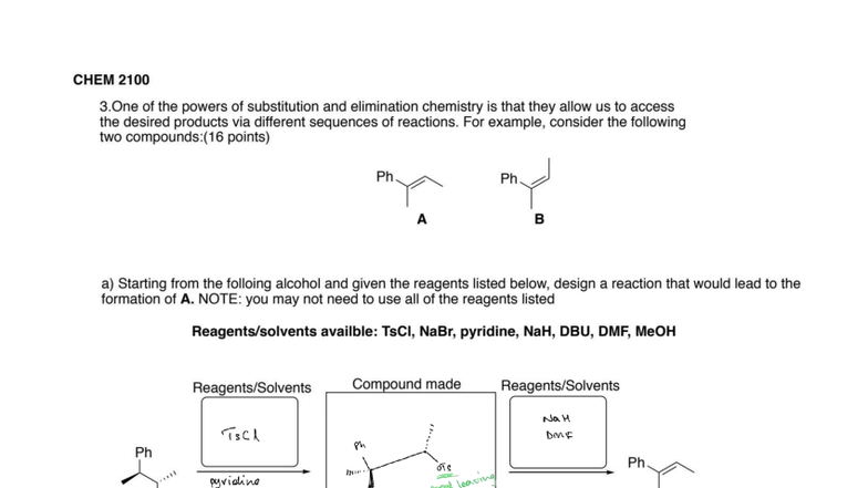 CHEM 2100: Substitution and Elimination Practice Problems - Studocu