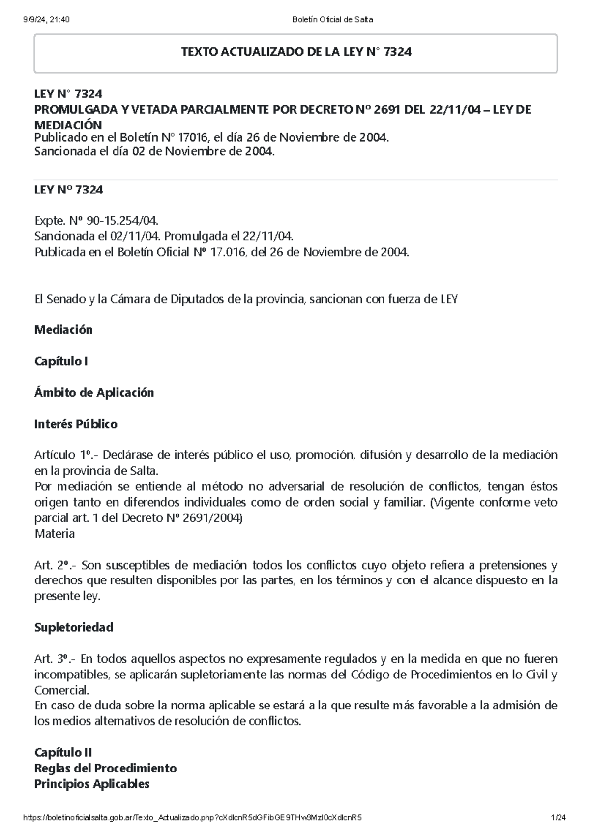 Ley 7324 de Mediación en Salta: Texto Actualizado y Reglamentación ...