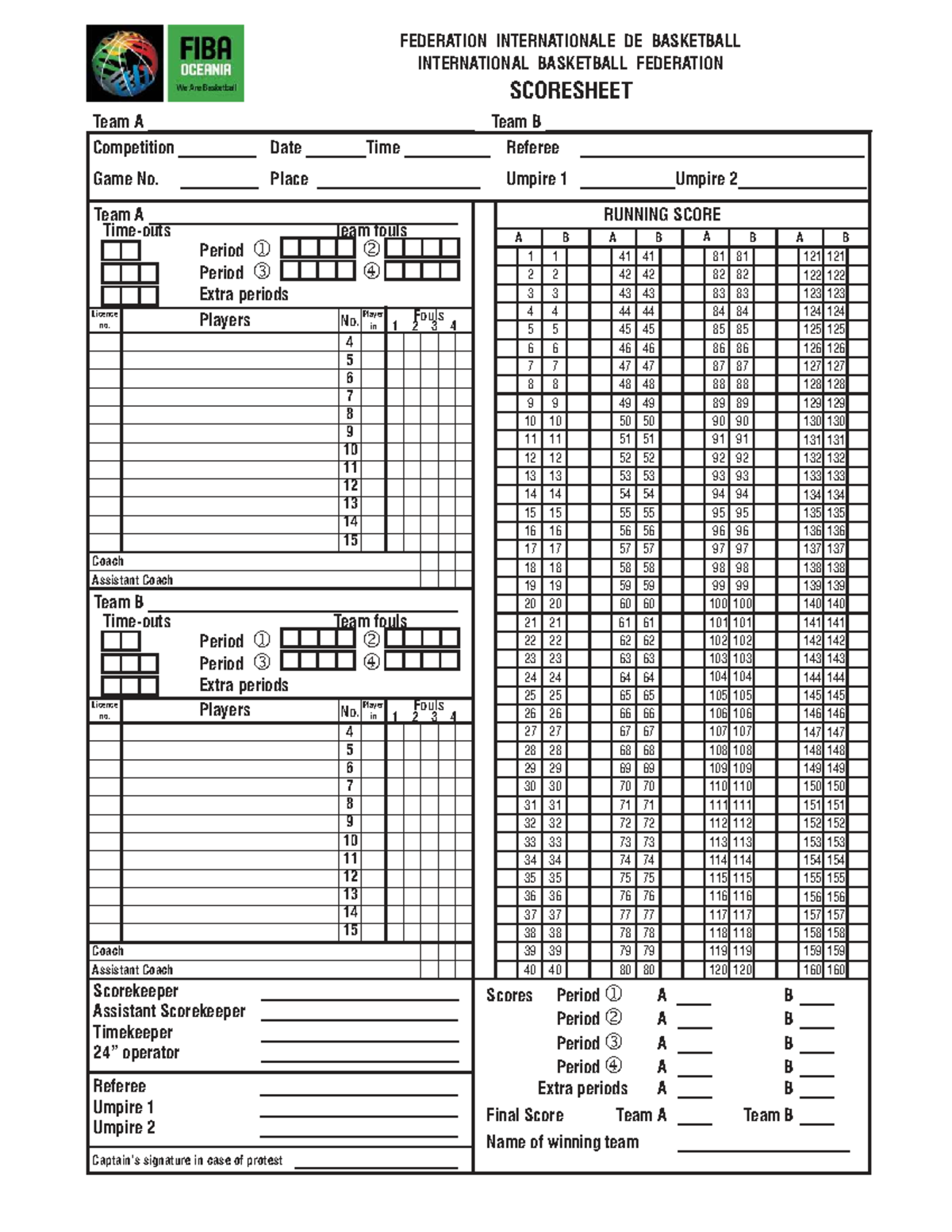 FIBA Scoresheet Template for Basketball Competitions - Studocu