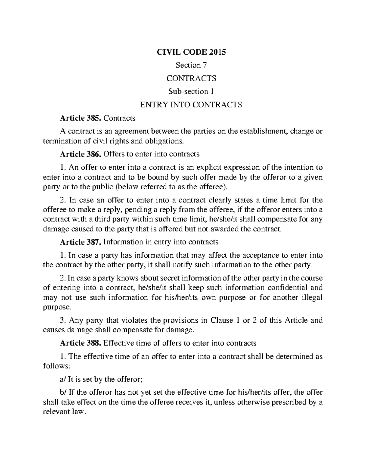 CIVIL CODE 2015: Comprehensive Overview of Contracts - Studocu