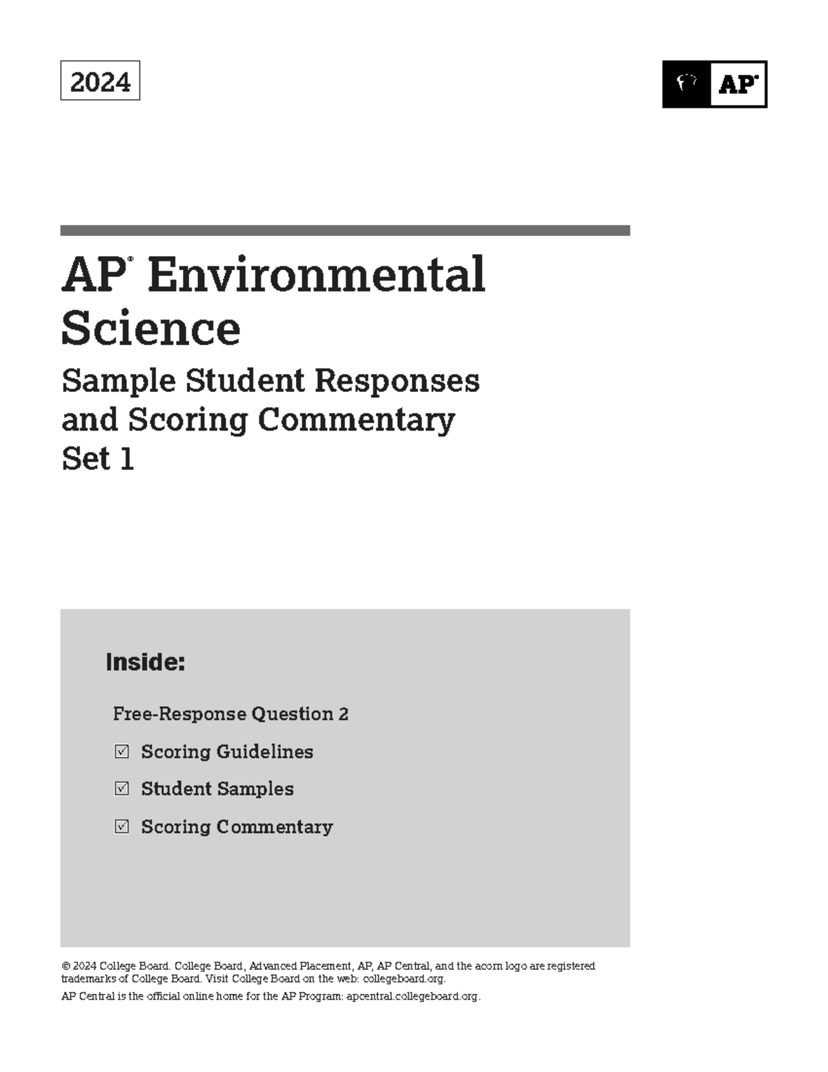 AP Environmental Science 2024 Sample Responses & Scoring for Q2 - Studocu