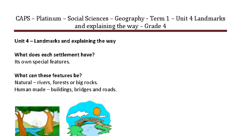 Grade 4 Social Sciences Term 1 Unit 4: Landmarks Explained - Studocu