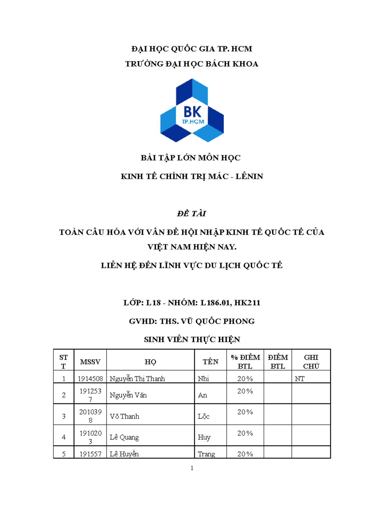 BK211 L186 - Final Project on Globalization and Vietnam's Economic ...