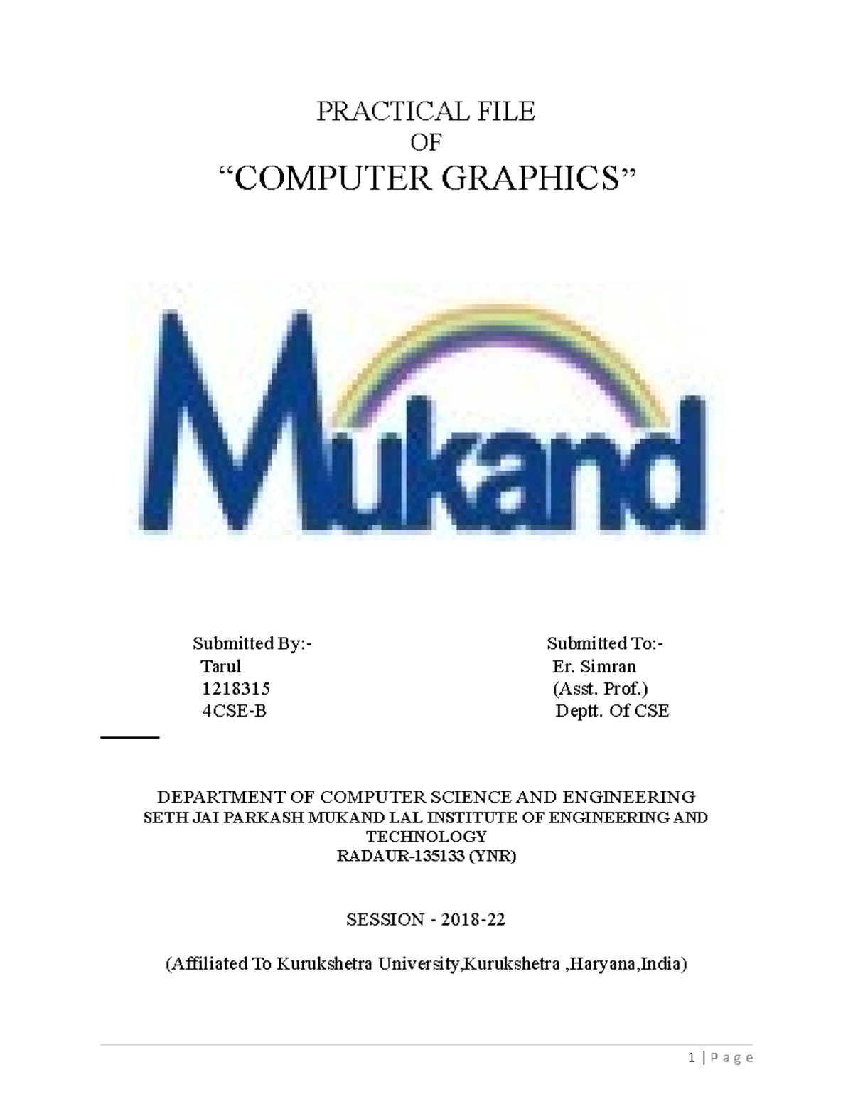 Computer Graphics Practicalprograms Practical File Of Computer Graphics” Submitted By