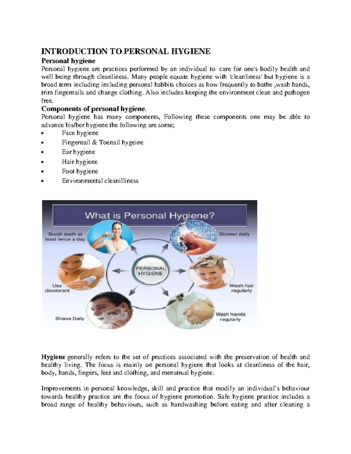 BSC Nursing 1st Year: Health & Hygiene Notes for Students - Studocu