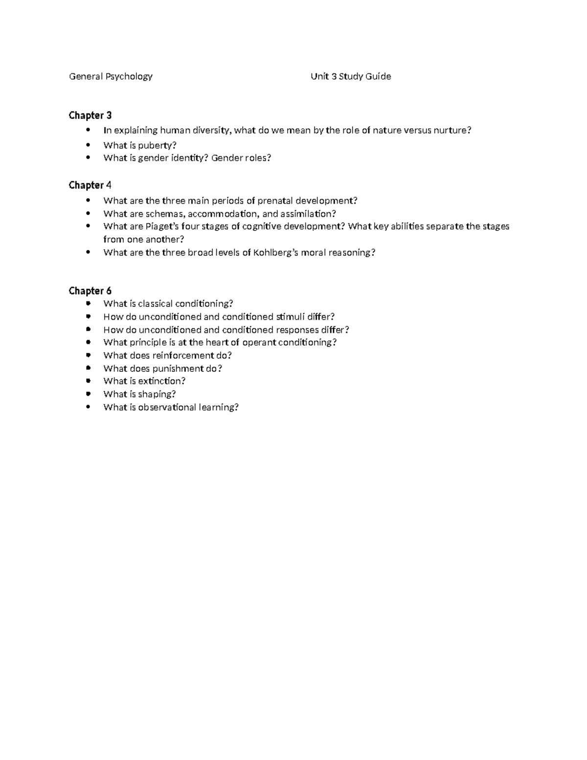 General Psychology PSY101 Unit 3 & 4 Study Guide: Key Concepts - Studocu