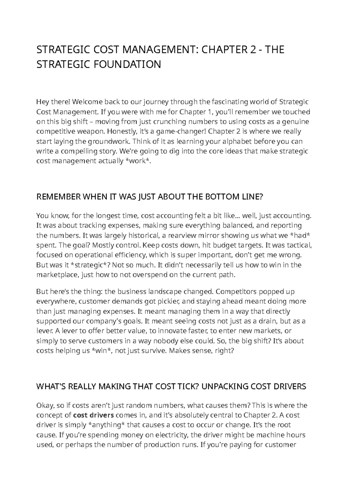 STRATEGIC COST MANAGEMENT: CHAPTER 2 INSIGHTS AND FOUNDATIONS - Studocu