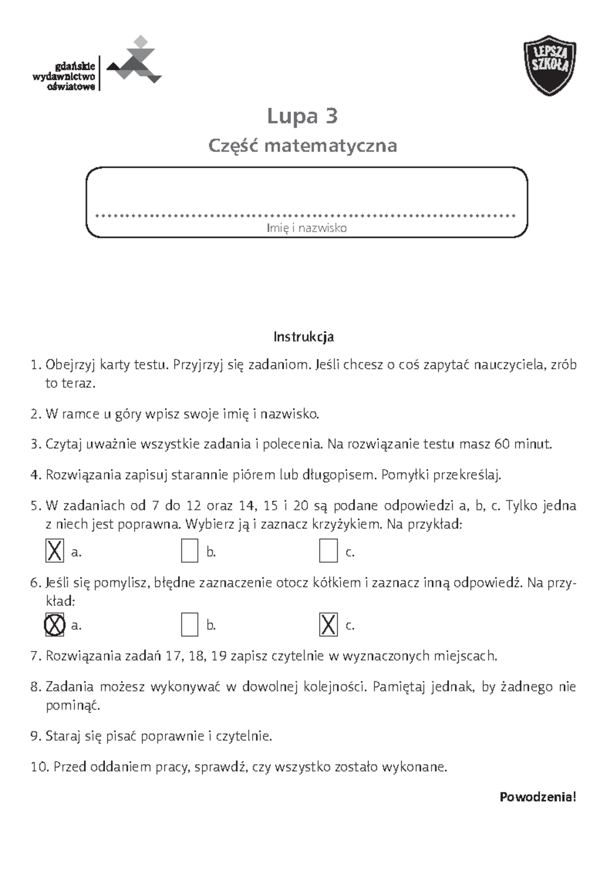Lupa 3 Matematyka - Test Przykładowy Zadań Matematycznych - Studocu