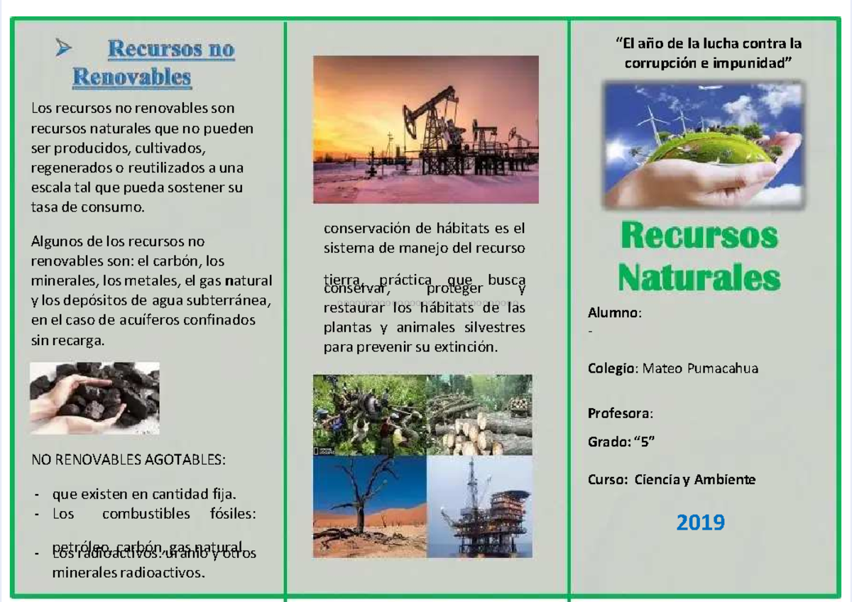 Recurso Naturales y No Renovables - Ciencia y Ambiente 5to Grado - Studocu
