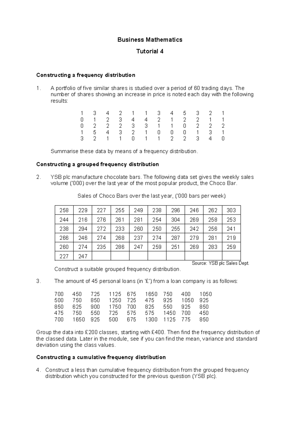 Tutorial 5 - Practice - Business Mathematics Tutorial 4 Constructing a ...