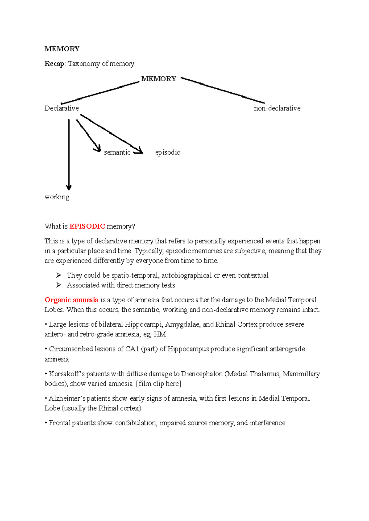Memory Notes on Declarative Types - EPISODIC & SEMANTIC - Studocu