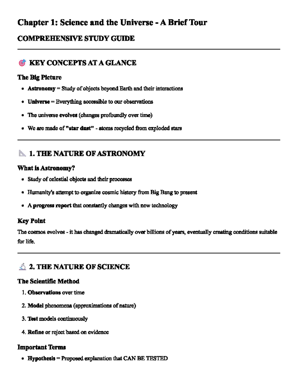 AST1631 Chapter 1: Astronomy and the Universe Study Guide - Studocu