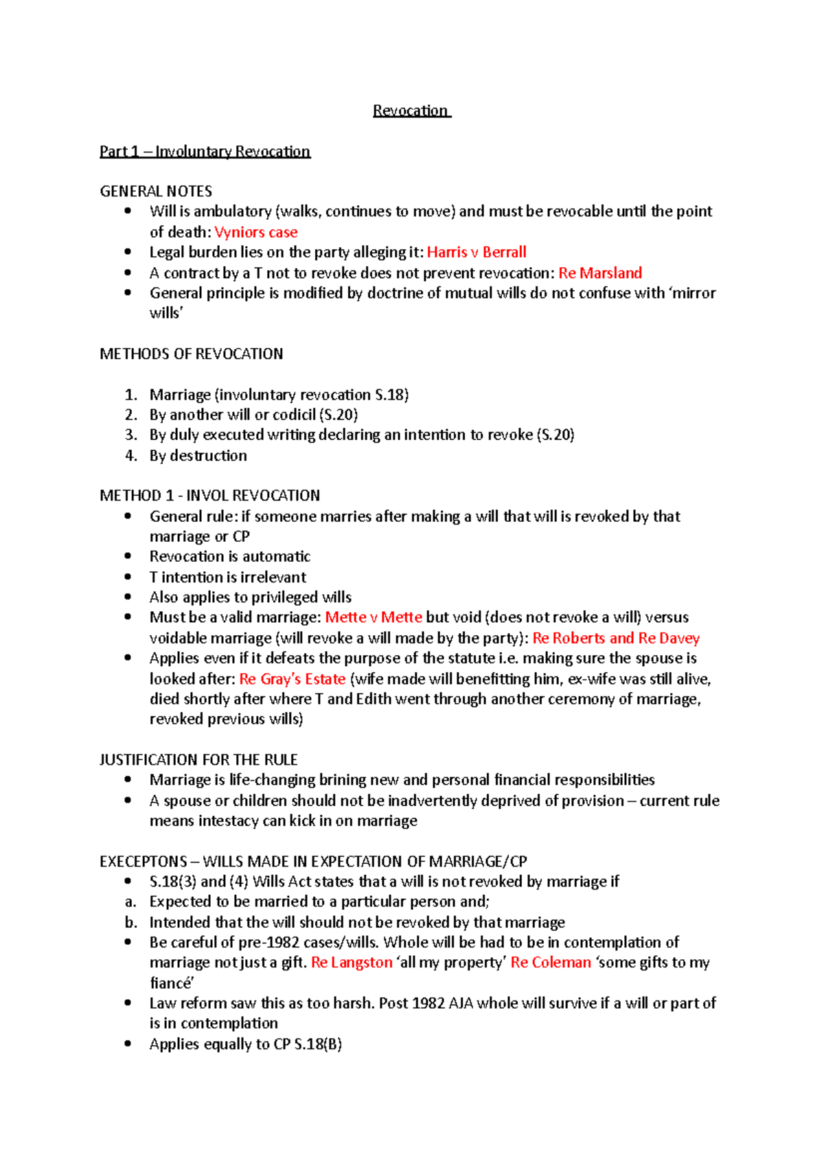 Revocation: Lecture Notes by Paul Kerrigan & Howard Dent on Involuntary ...