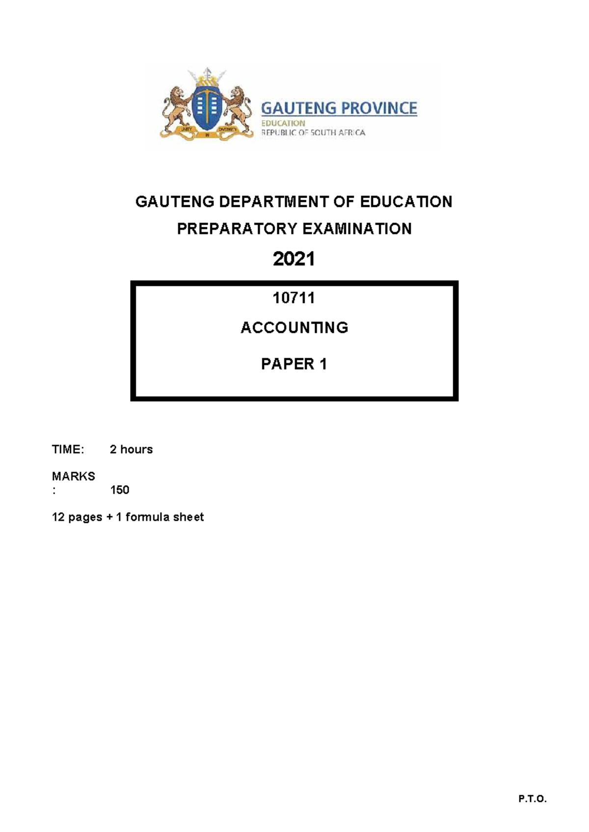 10711 Accounting Paper 1 Preparatory Exam 2021 Guide - Studocu