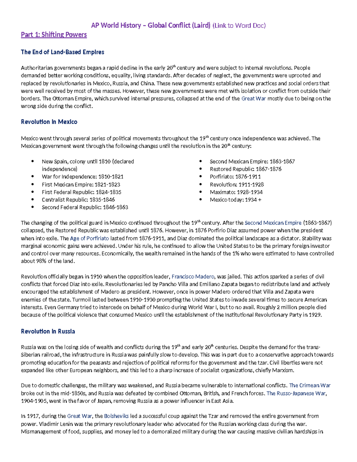 AP World History – Global Conflicts updated 2024 - AP World History ...