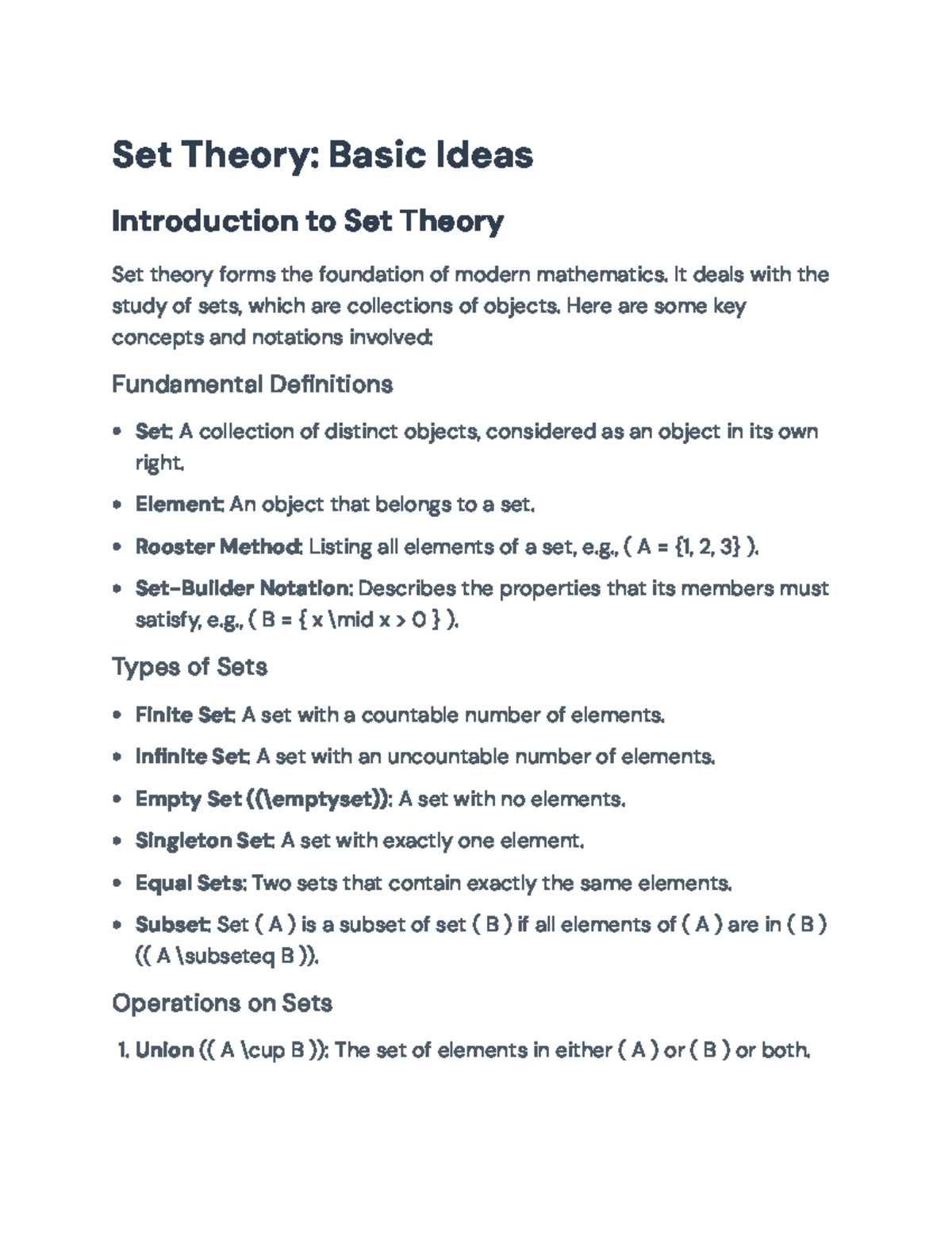 Set Theory Concepts and Operations: A Comprehensive Overview - Set Theory: Basic Ideas ...
