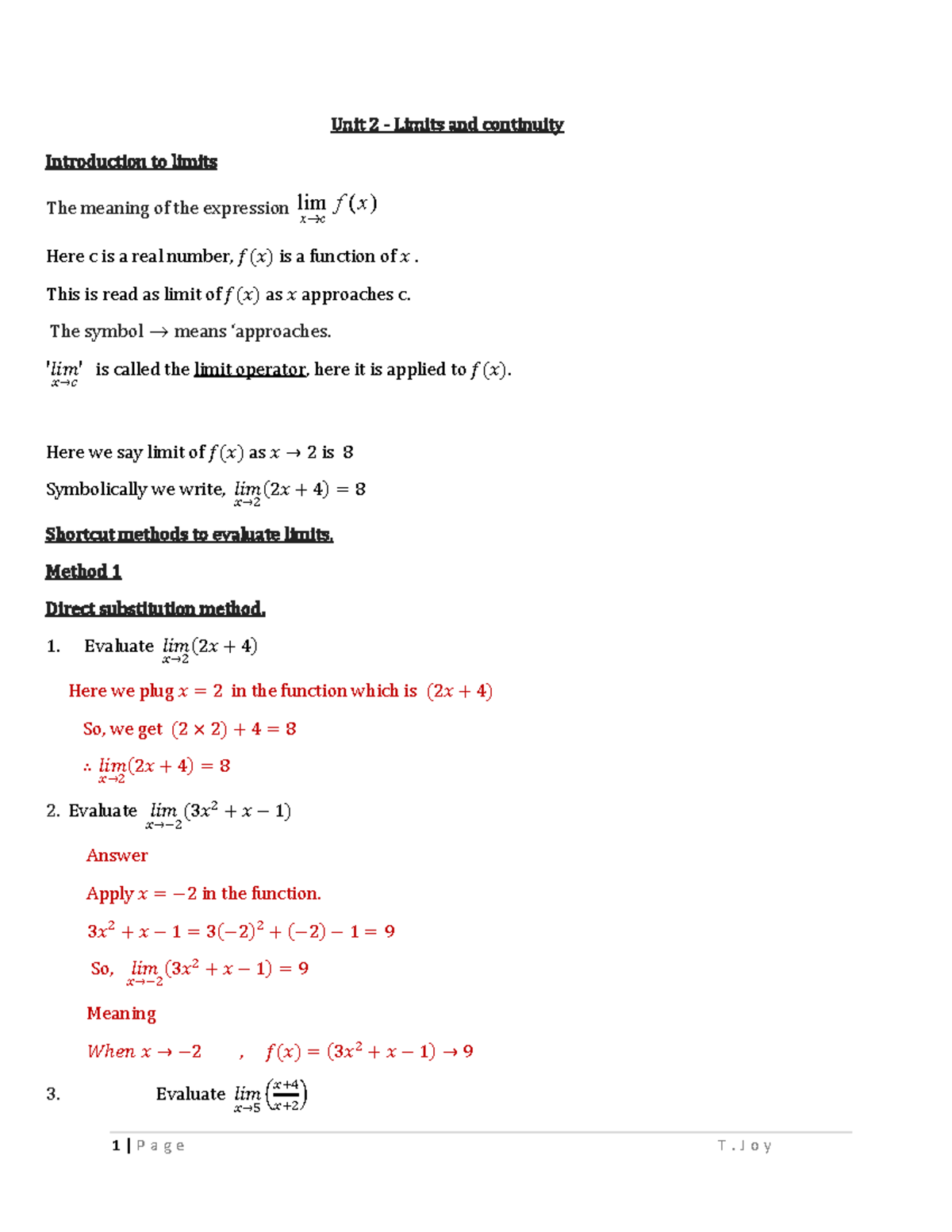 Unit 2.1 Limits and Continuity: Understanding Limit Concepts - Studocu