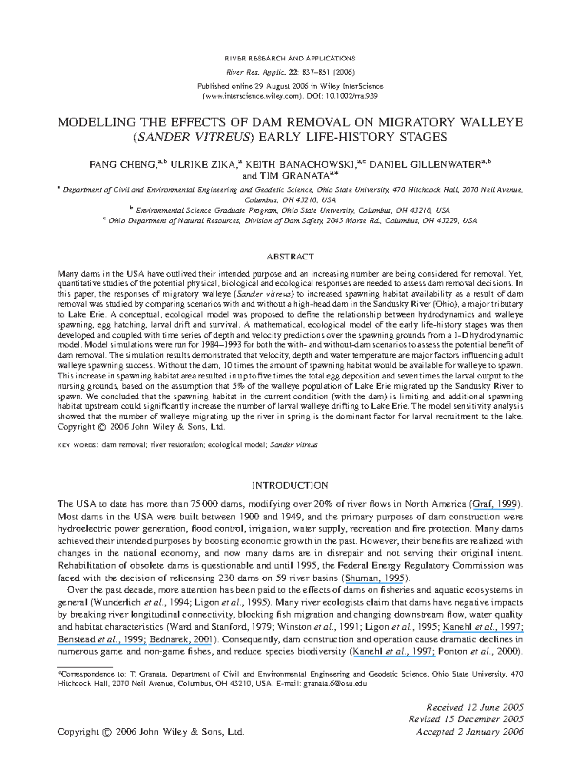 Modelling the effects of dam removal on - MODELLING THE EFFECTS OF DAM ...