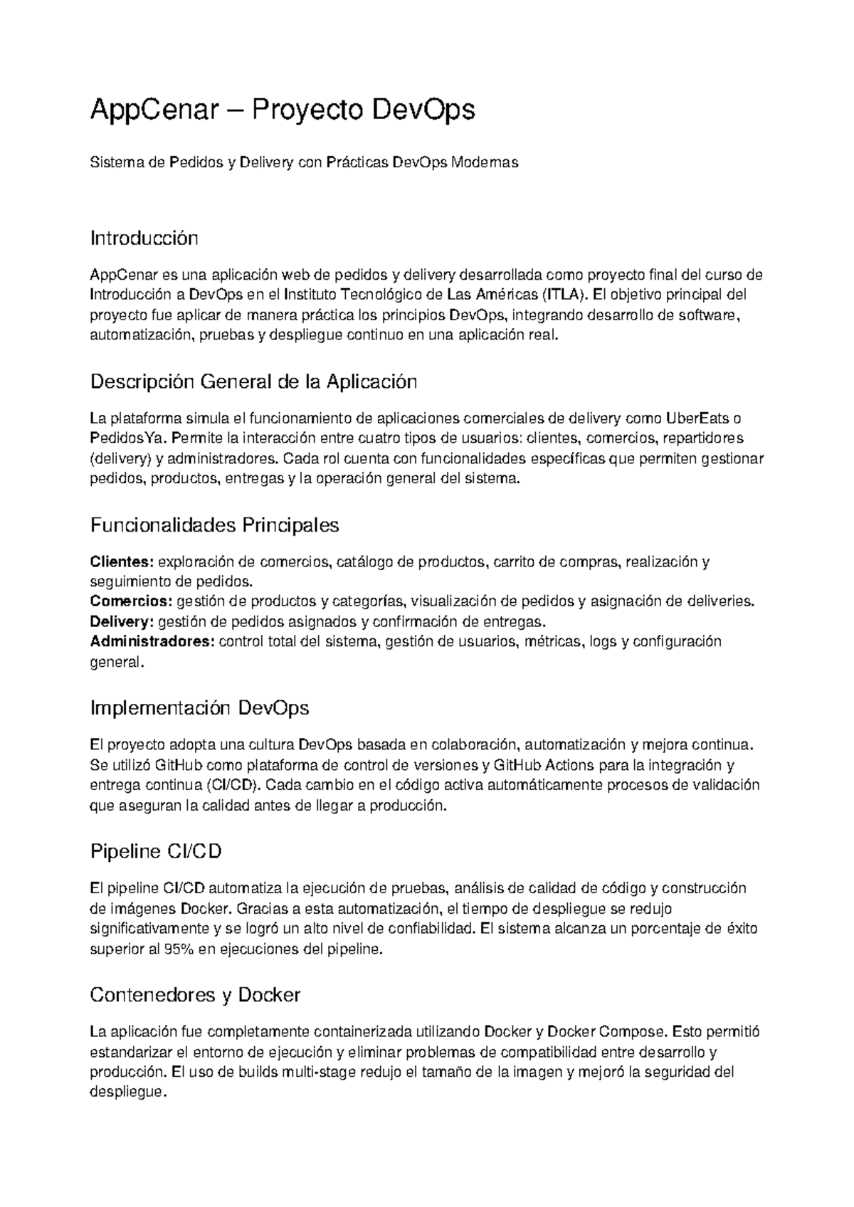 AppCenar Proyecto Final DevOps: Sistema de Pedidos y Delivery - Studocu