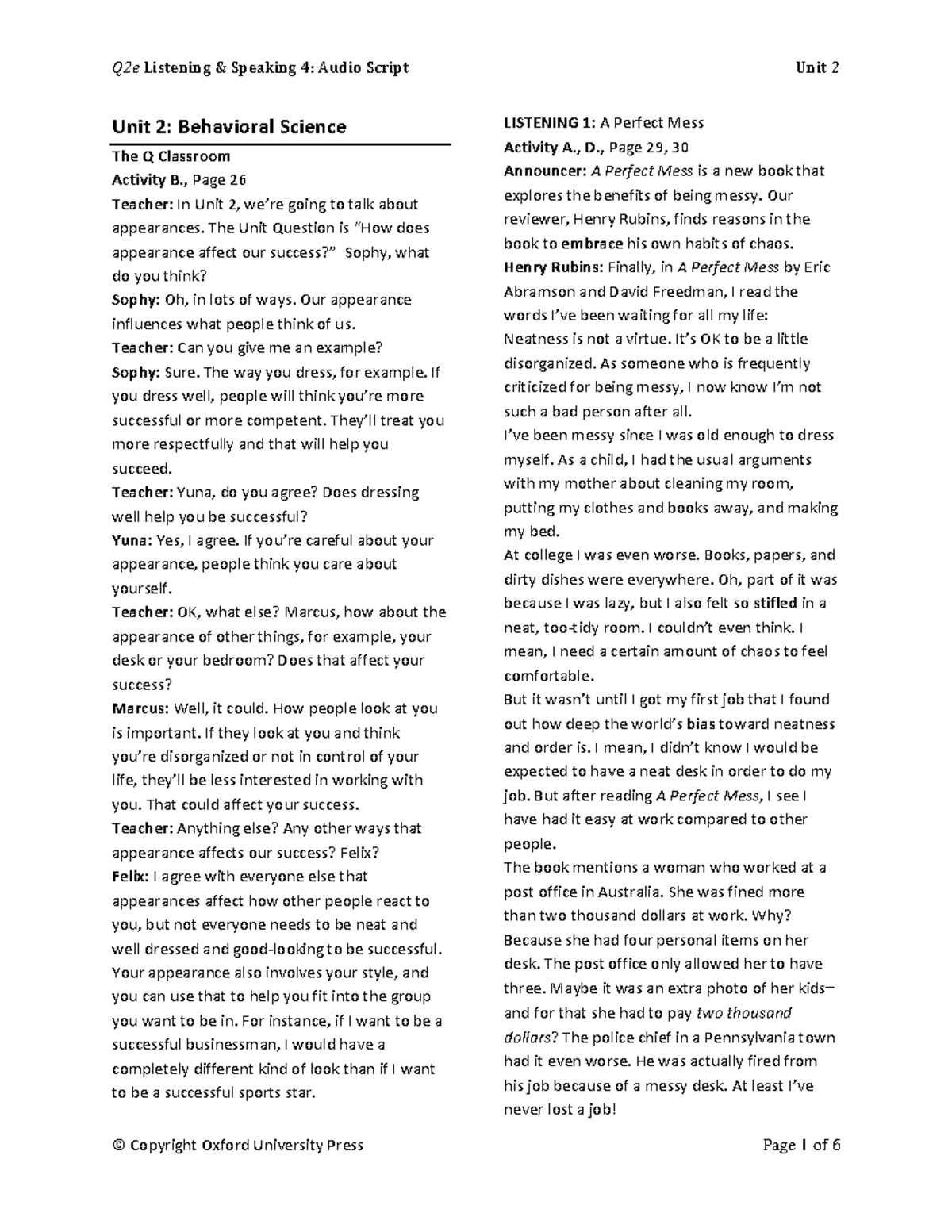 Qskill LS4 Unit 02 Behavioral Science Audio Script Insights - Studocu