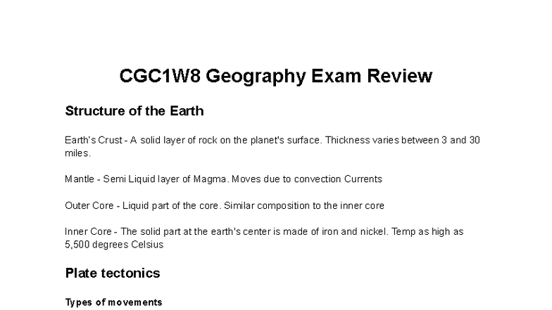 CGC1W8 Geography Final Exam Review: Key Concepts and Themes - Studocu