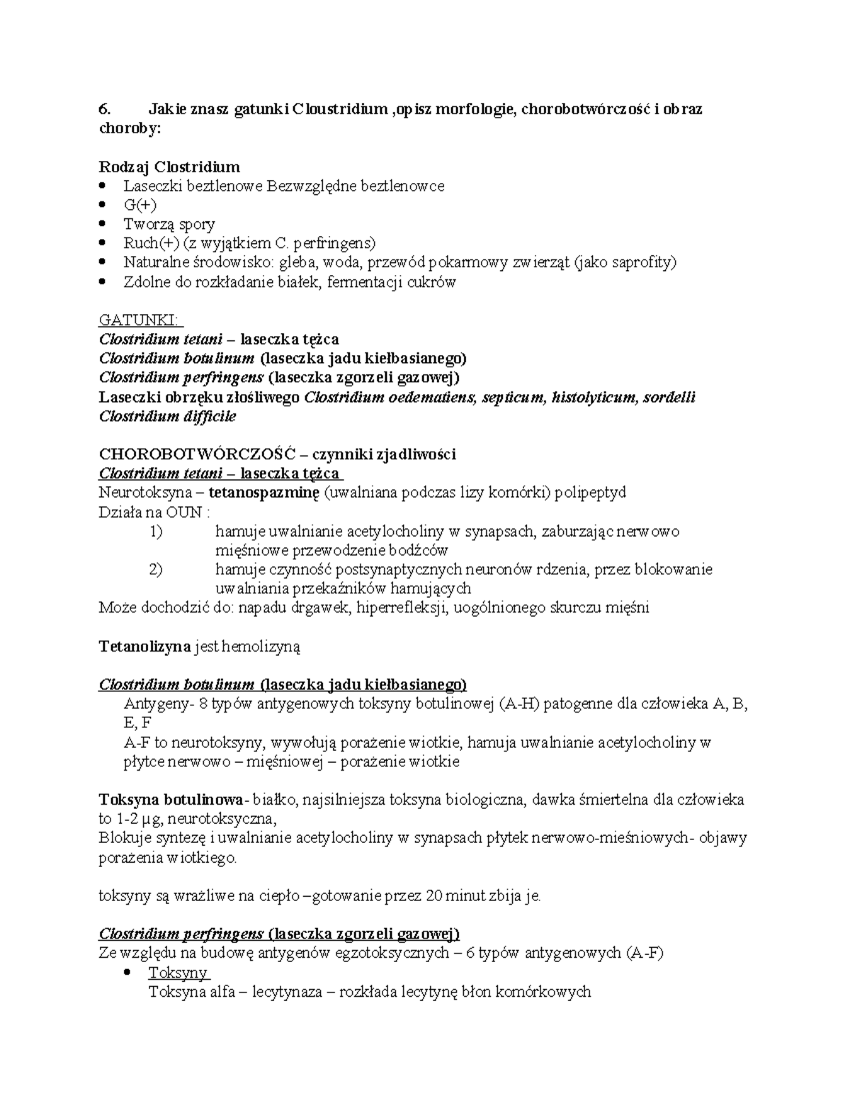 Gatunki Clostridium: Morfologia, Chorobotwórczość i Obraz Chorób - Studocu