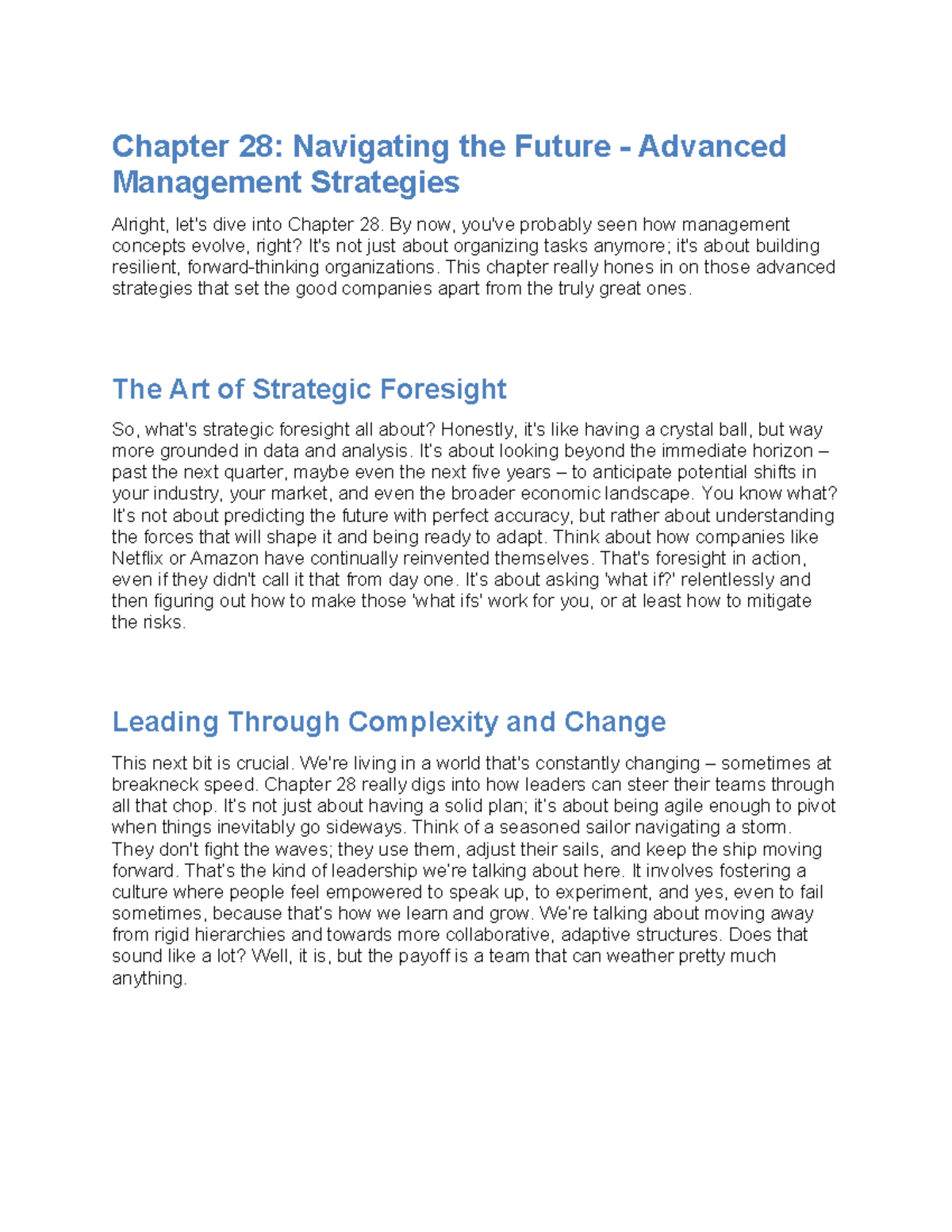 Principles of Management: Chapter 28 Review on Advanced Strategies ...